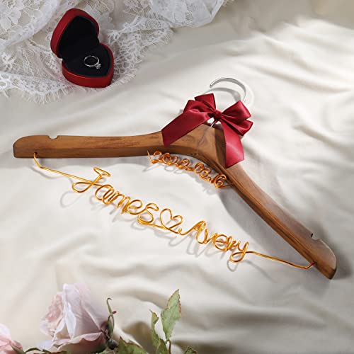 Joyforisa Bridal Hanger with Bow-Knot, Custom Name Wedding Hanger, Personalized Date Bride Hanger, Wooden Hangers for Wedding Dress, Wedding Dress Bridal Gift