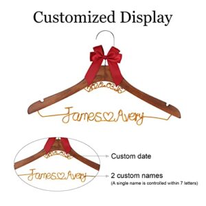 Joyforisa Bridal Hanger with Bow-Knot, Custom Name Wedding Hanger, Personalized Date Bride Hanger, Wooden Hangers for Wedding Dress, Wedding Dress Bridal Gift