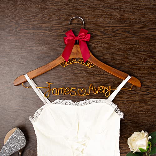 Joyforisa Bridal Hanger with Bow-Knot, Custom Name Wedding Hanger, Personalized Date Bride Hanger, Wooden Hangers for Wedding Dress, Wedding Dress Bridal Gift