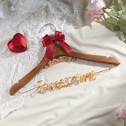 Joyforisa Bridal Hanger with Bow-Knot, Custom Name Wedding Hanger, Personalized Date Bride Hanger, Wooden Hangers for Wedding Dress, Wedding Dress Bridal Gift