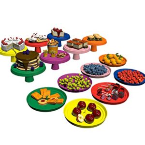 Enjoy Myself 7-Piece Set of Colorful Cake Stands, Versatile Dessert Plates and Fruit Platters, Cupcake Display Serving Tray for Any Occasion