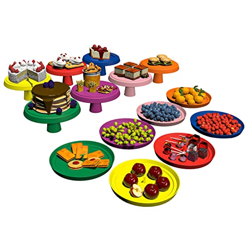 Enjoy Myself 7-Piece Set of Colorful Cake Stands, Versatile Dessert Plates and Fruit Platters, Cupcake Display Serving Tray for Any Occasion