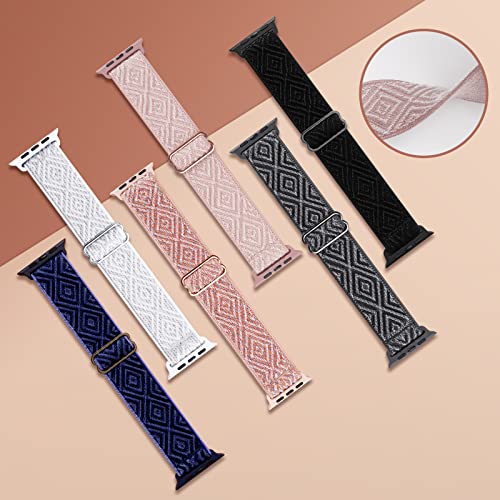 6 Pack Stretchy Solo Loop Bands Compatible with Apple Watch Band 38mm 40mm 41mm 42mm 44mm 45mm for Women Men, Adjustable Nylon Braided Elastic Sport Straps for iWatch Series 8 7 6 5 4 3 2 1 SE (38MM/40MM/41MM, 1PCS-H)