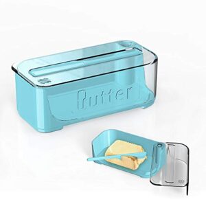 butter dish with lid and knife,airtight butter container covered butter dish for countertop or fridge,abs plastic butter dishes with an attached flip-top lid (blue)