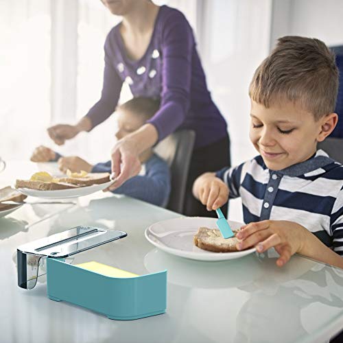 Butter Dish with Lid and Knife,Airtight Butter Container Covered Butter Dish for Countertop or Fridge,ABS Plastic Butter Dishes with an Attached Flip-Top Lid (Blue)