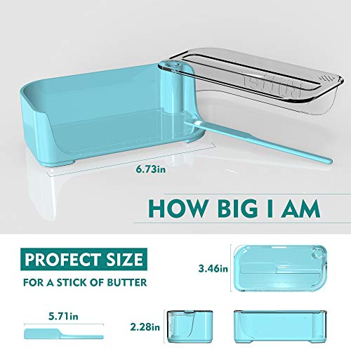 Butter Dish with Lid and Knife,Airtight Butter Container Covered Butter Dish for Countertop or Fridge,ABS Plastic Butter Dishes with an Attached Flip-Top Lid (Blue)