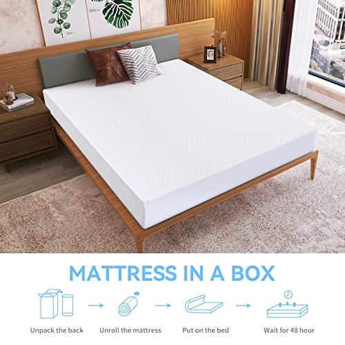 Opoiar 10 Inch Queen Mattress, Green Tea Memory Foam Mattress Queen Size in a Box,Medium Firm Feel Gel Infused Mattress with White Cover,Supportive,Made in USA,CertiPUR-US