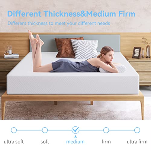 Opoiar 10 Inch Queen Mattress, Green Tea Memory Foam Mattress Queen Size in a Box,Medium Firm Feel Gel Infused Mattress with White Cover,Supportive,Made in USA,CertiPUR-US