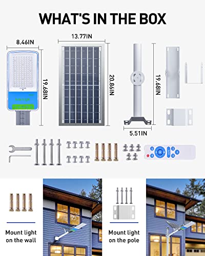 OKPRO S-480J 1000W Solar Street Lights Outdoor Waterproof, 6500K 100000LM Outdoor LED Street Light Dusk to Dawn, LED Wide Angle Lamp with Remote Control, for Parking Lot