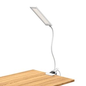 juanwe led desk lamp, reading light clip on light, dimmable clamp light with usb charging port, 3 modes & 14 brightness levels 5w led metal clip light, white