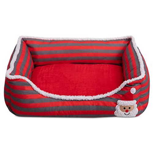 Hollypet Pet Dog Bed Rectangle Plush Dog Cat Bed Self-Warming Pet Bed, Red Claus