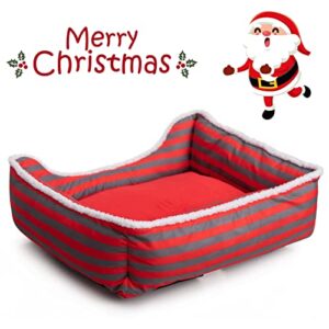 Hollypet Pet Dog Bed Rectangle Plush Dog Cat Bed Self-Warming Pet Bed, Red Claus