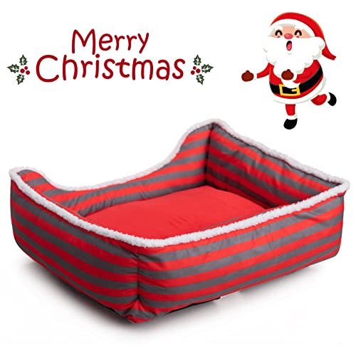 Hollypet Pet Dog Bed Rectangle Plush Dog Cat Bed Self-Warming Pet Bed, Red Claus