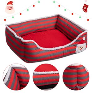 Hollypet Pet Dog Bed Rectangle Plush Dog Cat Bed Self-Warming Pet Bed, Red Claus