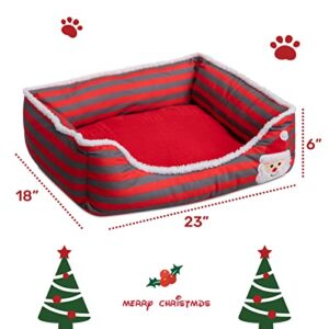 Hollypet Pet Dog Bed Rectangle Plush Dog Cat Bed Self-Warming Pet Bed, Red Claus