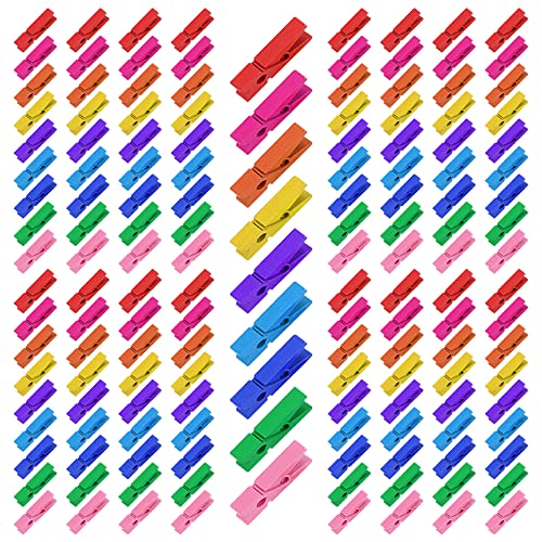 MANCHAP 200 Pack Mini Colored Wooden Clothespins, 1.37 Inch Small Rainbow Clothes Pins Wooden Clothes Pegs, Wood Clothing Pins Wooden Clips for Clothes, Photos, Crafts Display