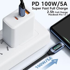 6.6FT USB C to USB C Cable Type C Fast Charge 5A PD 100W C to C Super Fast Charging with LED Display, USB C Charging Cable 480Mbps Data Nylon Braided Charge Cable for Samsung Galaxy iPad