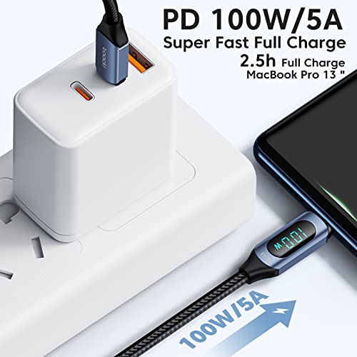 6.6FT USB C to USB C Cable Type C Fast Charge 5A PD 100W C to C Super Fast Charging with LED Display, USB C Charging Cable 480Mbps Data Nylon Braided Charge Cable for Samsung Galaxy iPad