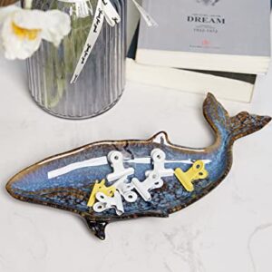 SEINHIJO Cearmic Candy Dish Cookie Plates Nuts Bowl Jewelry Tray Dolphin Gifts Sculpture Home Decor 11.5 inch