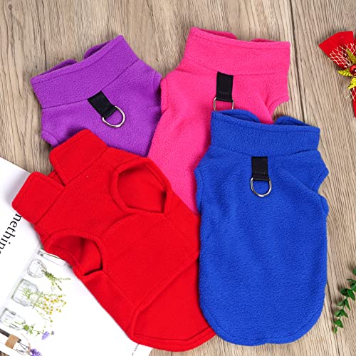 4pcs Dog Vest Sweater Pet Cold Weather Pullover Polar Fleece Winter Puppy Shirt Warm Clothes with Leash Ring for Small Pets Cats Dogs (Medium, Blue Purple Red Rose)