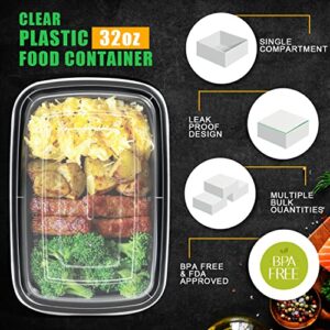 WUHUIXOZ 50 Pack 32 oz Meal Prep Container, Food Storage Containers with Lids, Disposable Bento Box Reusable Plastic Lunch Box Kitchen Food Take-Out Box Microwave Dishwasher Freezer Safe