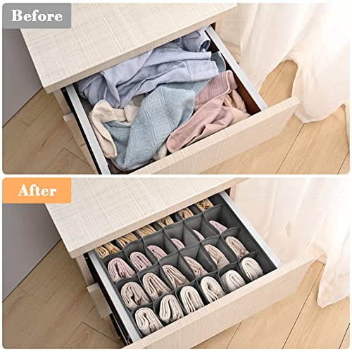 MecTo 4 Pack Drawer Organizer Dividers Drawer Organizers Non-woven Fabric Bathroom Organizer Foldable Desk Organizers Closet Storage Boxes for Storing Socks, Underwear, Ties (6+7+8+24 Cell, Gray)