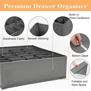 MecTo 4 Pack Drawer Organizer Dividers Drawer Organizers Non-woven Fabric Bathroom Organizer Foldable Desk Organizers Closet Storage Boxes for Storing Socks, Underwear, Ties (6+7+8+24 Cell, Gray)