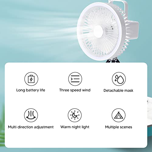 plplaaoo 4000mAh Tent Fan with 12 LED Lights,Camping Fan,Mute USB Rechargeable Battery Operated Desk Fan with Bracket,Hanging Hook,Remote Control,for Fishing, Camping,Office