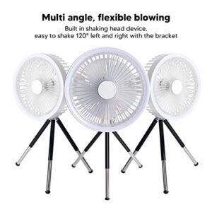 plplaaoo 4000mAh Tent Fan with 12 LED Lights,Camping Fan,Mute USB Rechargeable Battery Operated Desk Fan with Bracket,Hanging Hook,Remote Control,for Fishing, Camping,Office