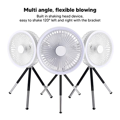 plplaaoo 4000mAh Tent Fan with 12 LED Lights,Camping Fan,Mute USB Rechargeable Battery Operated Desk Fan with Bracket,Hanging Hook,Remote Control,for Fishing, Camping,Office