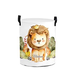 king of jungle lion personalized laundry basket clothes hamper storage handle waterproof, custom collapsible large capacity , for bedroom bathroom toy decoration