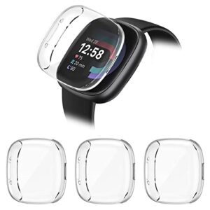 kimilar 3-pack screen protector case compatible with fitbit sense 2/versa 4, ultra-thin soft tpu plated bumper all-around full cover protective cases for sense 2 advanced smartwatch