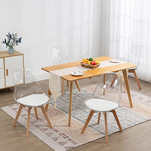 ANOUR Modern Dining Chairs Set of 4, Clear Kitchen Chairs, Acrylic Accent Seat Cushions Made PU Leather and Solid Beech Legs, Suitable for Room, Living Bedroom