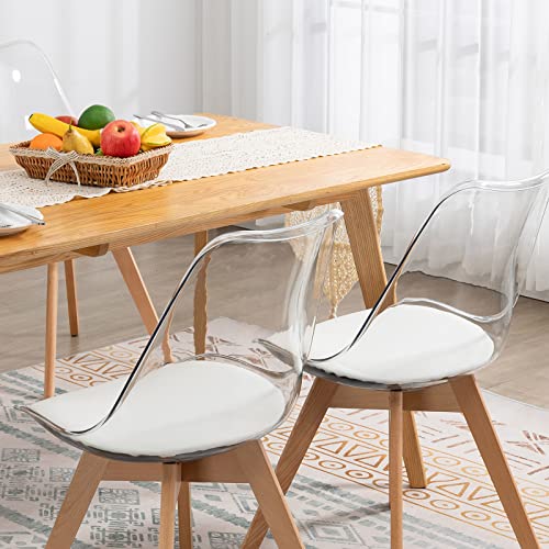 ANOUR Modern Dining Chairs Set of 4, Clear Kitchen Chairs, Acrylic Accent Seat Cushions Made PU Leather and Solid Beech Legs, Suitable for Room, Living Bedroom