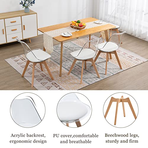 ANOUR Modern Dining Chairs Set of 4, Clear Kitchen Chairs, Acrylic Accent Seat Cushions Made PU Leather and Solid Beech Legs, Suitable for Room, Living Bedroom