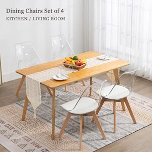 ANOUR Modern Dining Chairs Set of 4, Clear Kitchen Chairs, Acrylic Accent Seat Cushions Made PU Leather and Solid Beech Legs, Suitable for Room, Living Bedroom