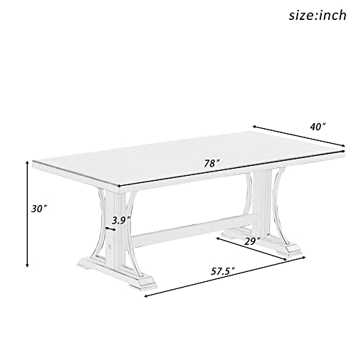 Merax Farmhouse 78" Wooden Rectangular Dining Room Fits up to 8 Easy Assemble Grey, Table Set- 1 Table, Gray