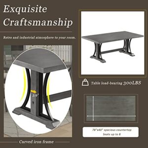 Merax Farmhouse 78" Wooden Rectangular Dining Room Fits up to 8 Easy Assemble Grey, Table Set- 1 Table, Gray