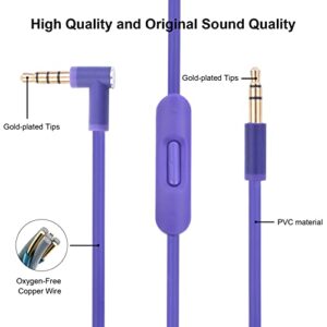 Solo 3 Replacement Audio Cable Cord with Inline Mic and Volume Control for Beats by Dre Headphone Solo/Studio/Pro/Detox/Wireless/Mixr/Executive/Pill HD Sound Quality, Dual 3.5mm Plugs (Purple)