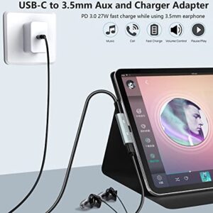 USB C to 3.5mm Audio Headphone Adapter and Charger, 2 in 1 USB C Headphone Jack HiFi DAC with 27W Fast Charging Dongle Adapter Compatible with Galaxy S23 Ultra/S22+/A53/Note 20, Pixel 7/7Pro/6/6Pro/5