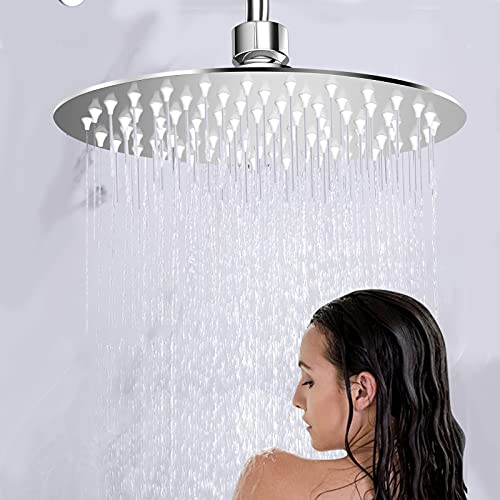 Welan Rain Shower Head Round 12 Inch Shower Heads High Pressure Angle Adjustable,304 Stainless Steel Waterfall Shower Heads Rainfall, Ultra-thin Pressure Boosting Large Showerheads