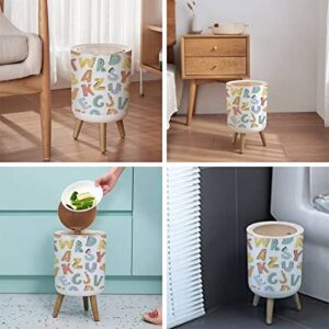 Small Trash Can with Lid for Bathroom Kitchen Office Diaper ABC seamless simple cartoon style Cute dinosaur alphabet print hand Bedroom Garbage Trash Bin Dog Proof Waste Basket Cute Decorative