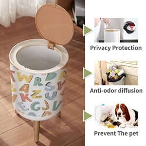 Small Trash Can with Lid for Bathroom Kitchen Office Diaper ABC seamless simple cartoon style Cute dinosaur alphabet print hand Bedroom Garbage Trash Bin Dog Proof Waste Basket Cute Decorative