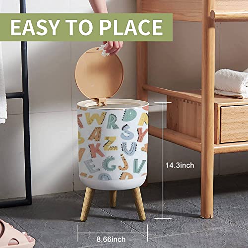 Small Trash Can with Lid for Bathroom Kitchen Office Diaper ABC seamless simple cartoon style Cute dinosaur alphabet print hand Bedroom Garbage Trash Bin Dog Proof Waste Basket Cute Decorative