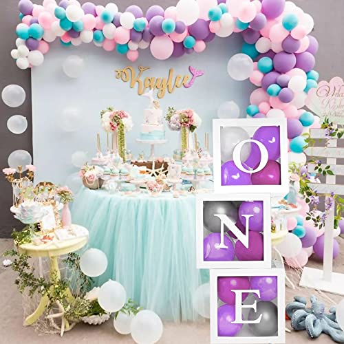 FUNTOOB One boxes with 3Pcs Letters White Clear Balloon Box Blocks Transparent Birthday Box Happy Birthday Boxes Clear Baby Shower Decorations First Birthday Decorations For Boy Or Girl (ONE White)