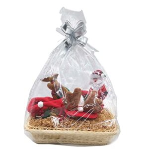 Gift Basket Kit with 1 x Basket, 2 x Bows, 2 x Cellophane Bags and 1 x Shredded Paper for Christmas, Birthday, Wedding, Easter 30 x 20 CM