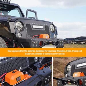 ZEAK 12V 13000lb. Electric Truck Winch Kit with 3/8 inch Synthetic Rope, Powerful Recovery Winch with Wireless Handheld Remote and Wired Handle