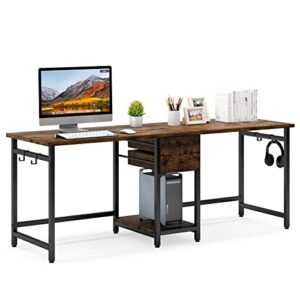 Tribesigns 78’’ Two Person Desk with 2 Drawers, Long Double Computer Desk Gaming Table with Shelves, Industrial Study Writing Table Workstation for Home Office, Rustic Brown