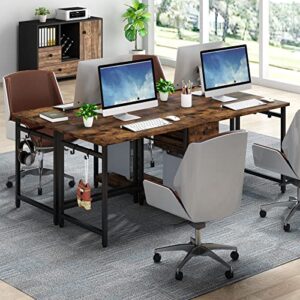 Tribesigns 78’’ Two Person Desk with 2 Drawers, Long Double Computer Desk Gaming Table with Shelves, Industrial Study Writing Table Workstation for Home Office, Rustic Brown