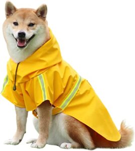 okawany dog raincoat with reflective strip hood for dogs. rain coat poncho for small to large dogs